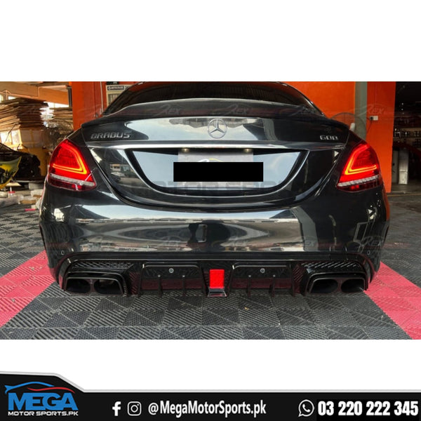 Mercedes C Class W205 Brabus Carbon Fiber Rear Diffuser with Brabus Ex ...