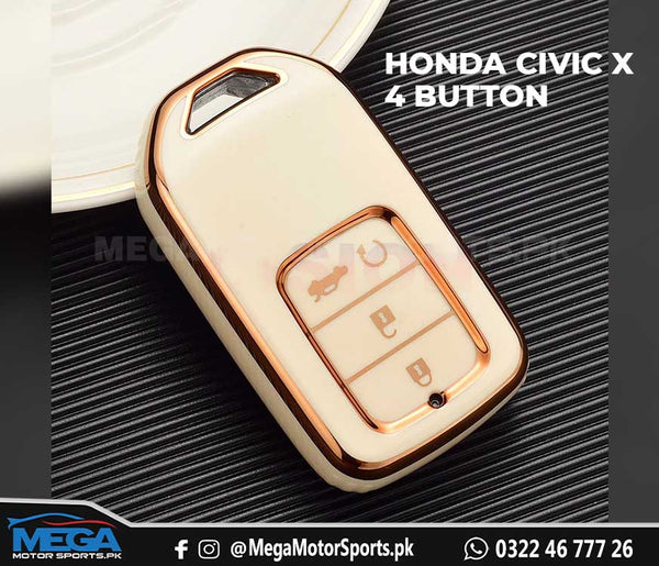 Honda Civic TPU Key Fob / Key Cover - 4 Buttons - White And Gold For 2 ...
